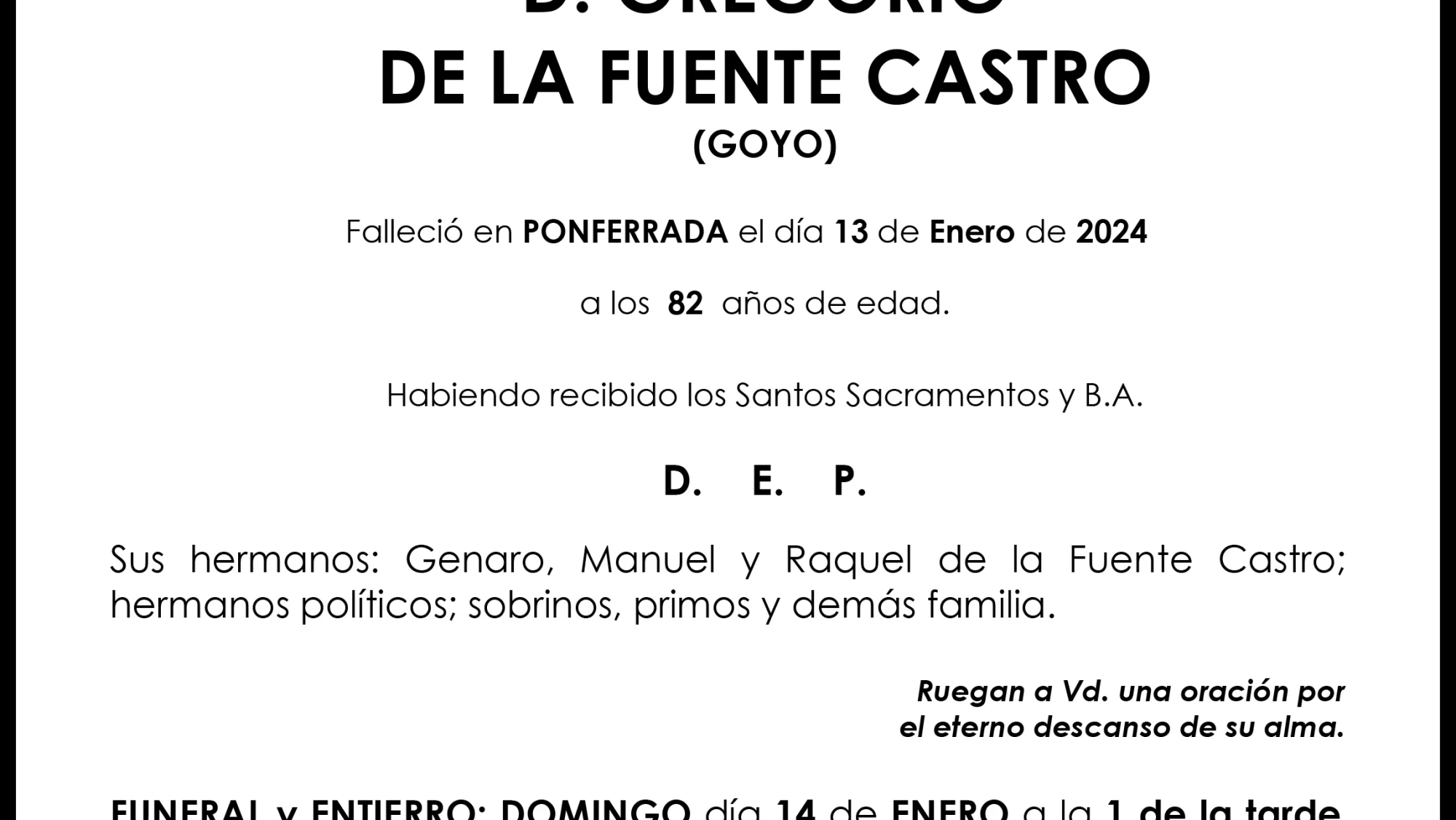 GREGORIO DE LA FUENTE CASTRO