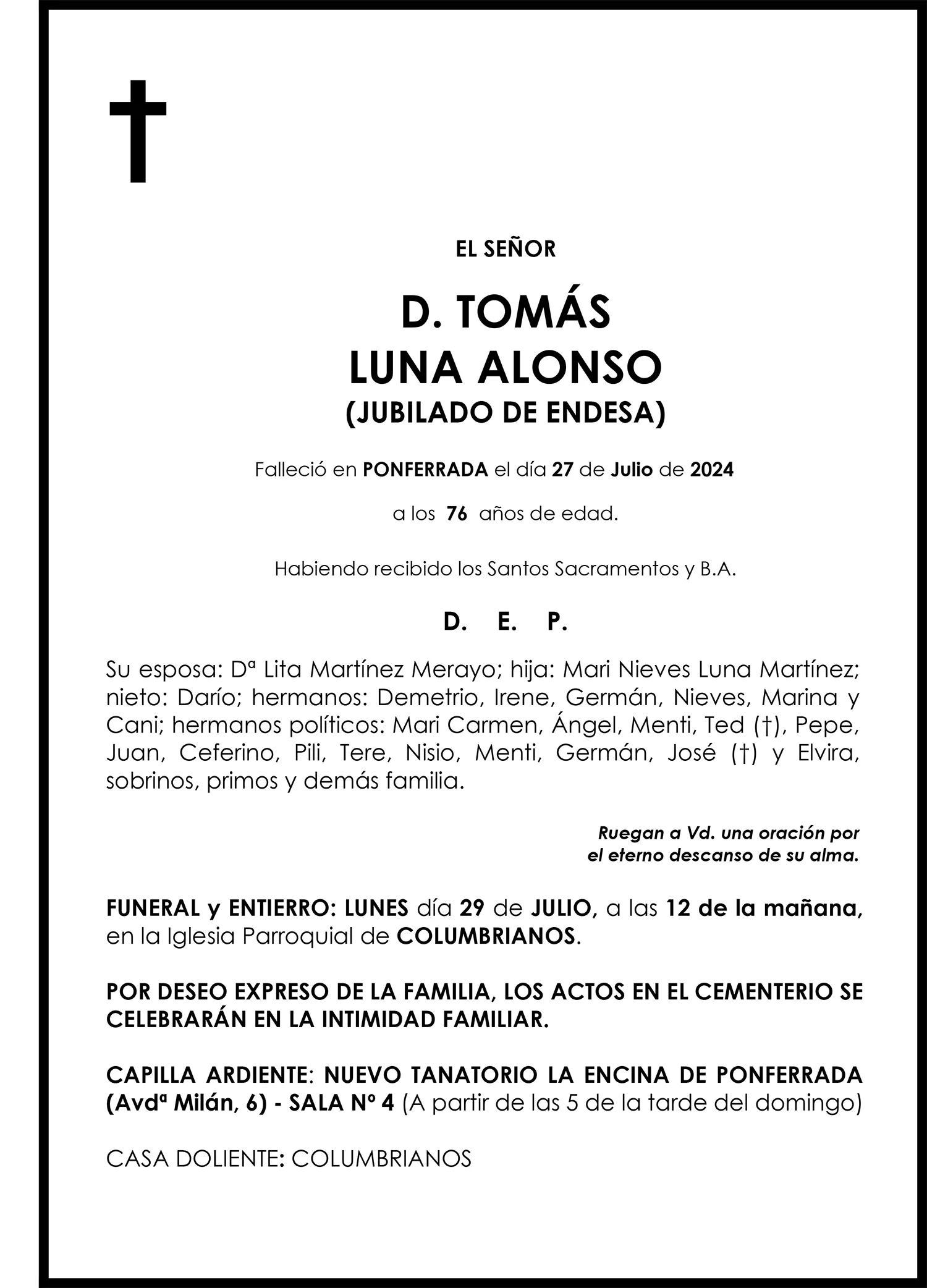 TOMÁS LUNA ALONSO (JUBILADO DE ENDESA)