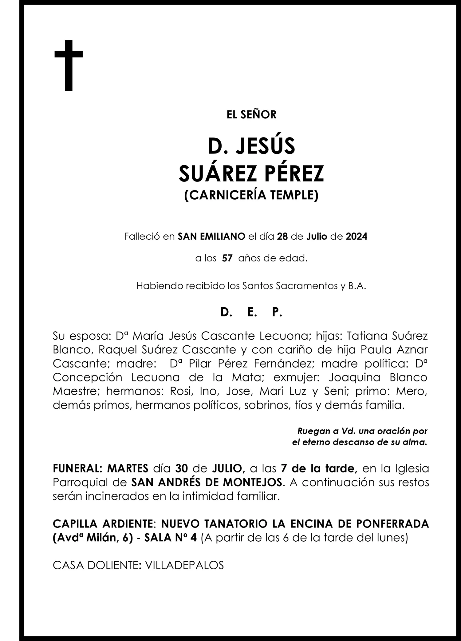 JESÚS SUÁREZ PÉREZ (CARNICERÍA TEMPLE)